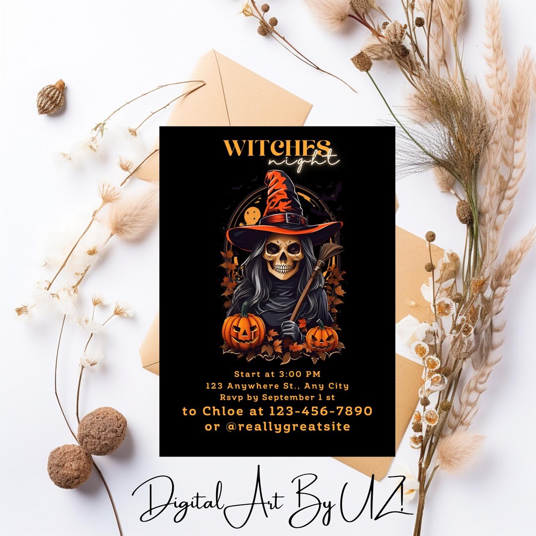 Editable Drink up Witches Halloween Invite, Halloween Invitation Canva ...