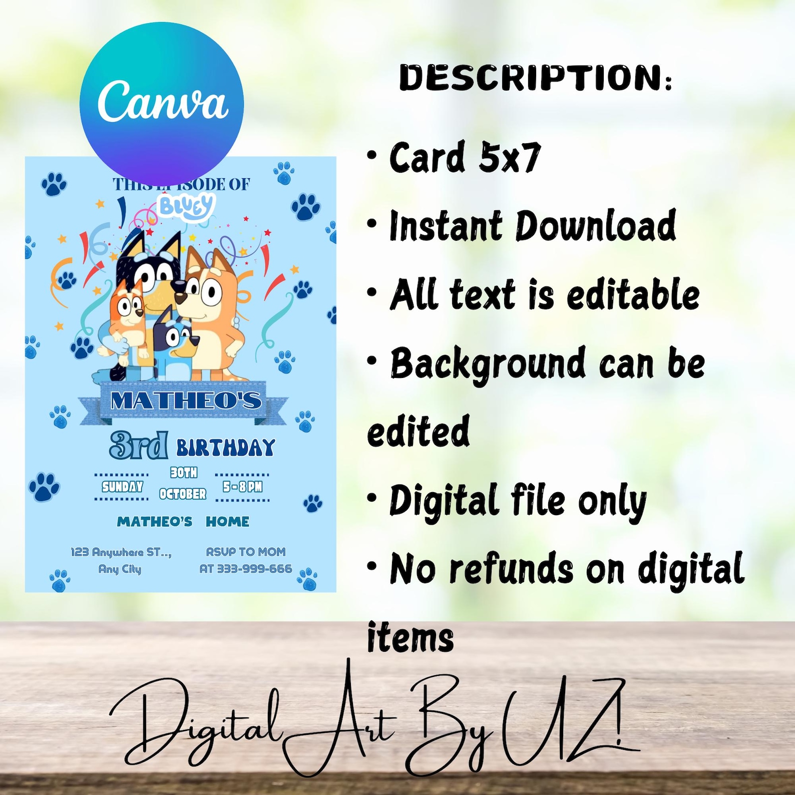 Editable Bluey & Bingo Birthday Invitation Template, Printable Bluey ...
