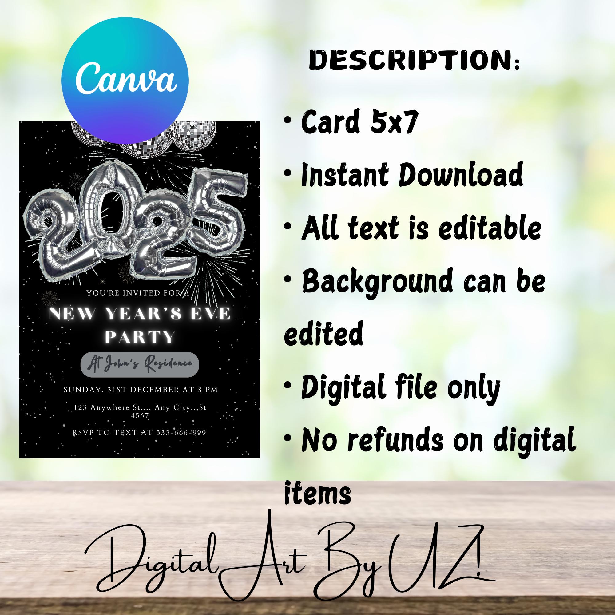 Editable Silver Theme New Years Eve Invitation Template, New Years Eve ...