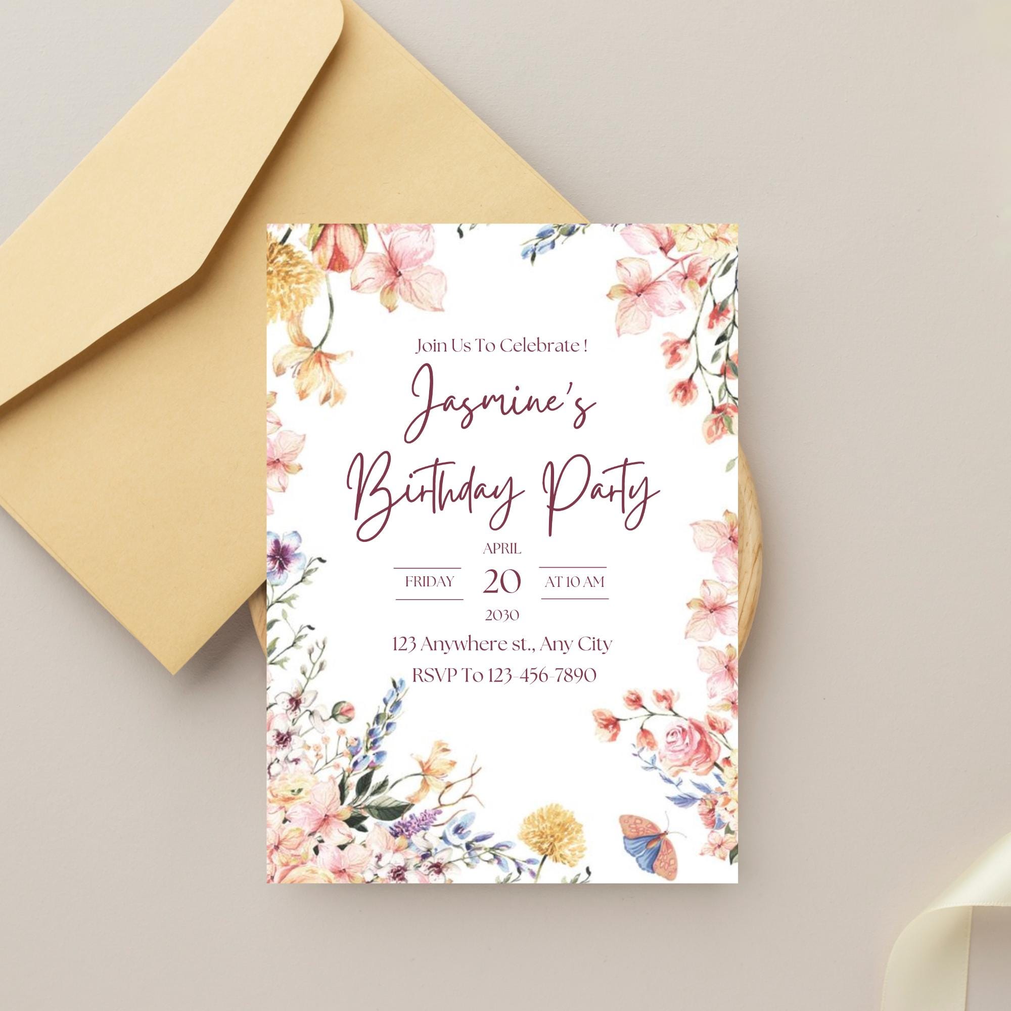 Wildflower Birthday Invitation, Little Wildflower Birthday Invite ...