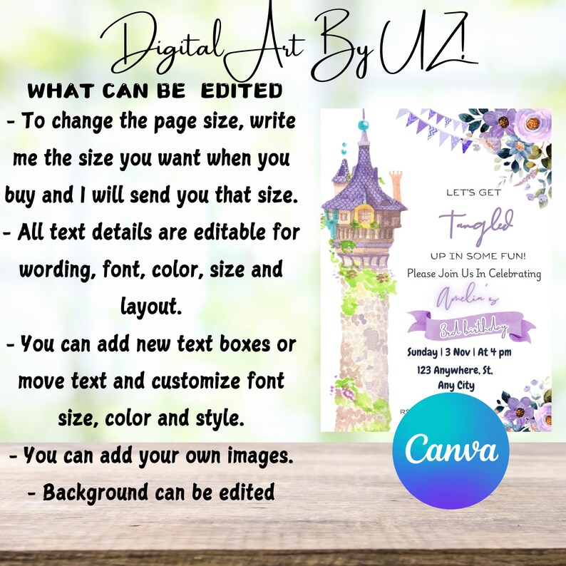 Editable Rapunzel Birthday Invitation Template, Princess Birthday ...