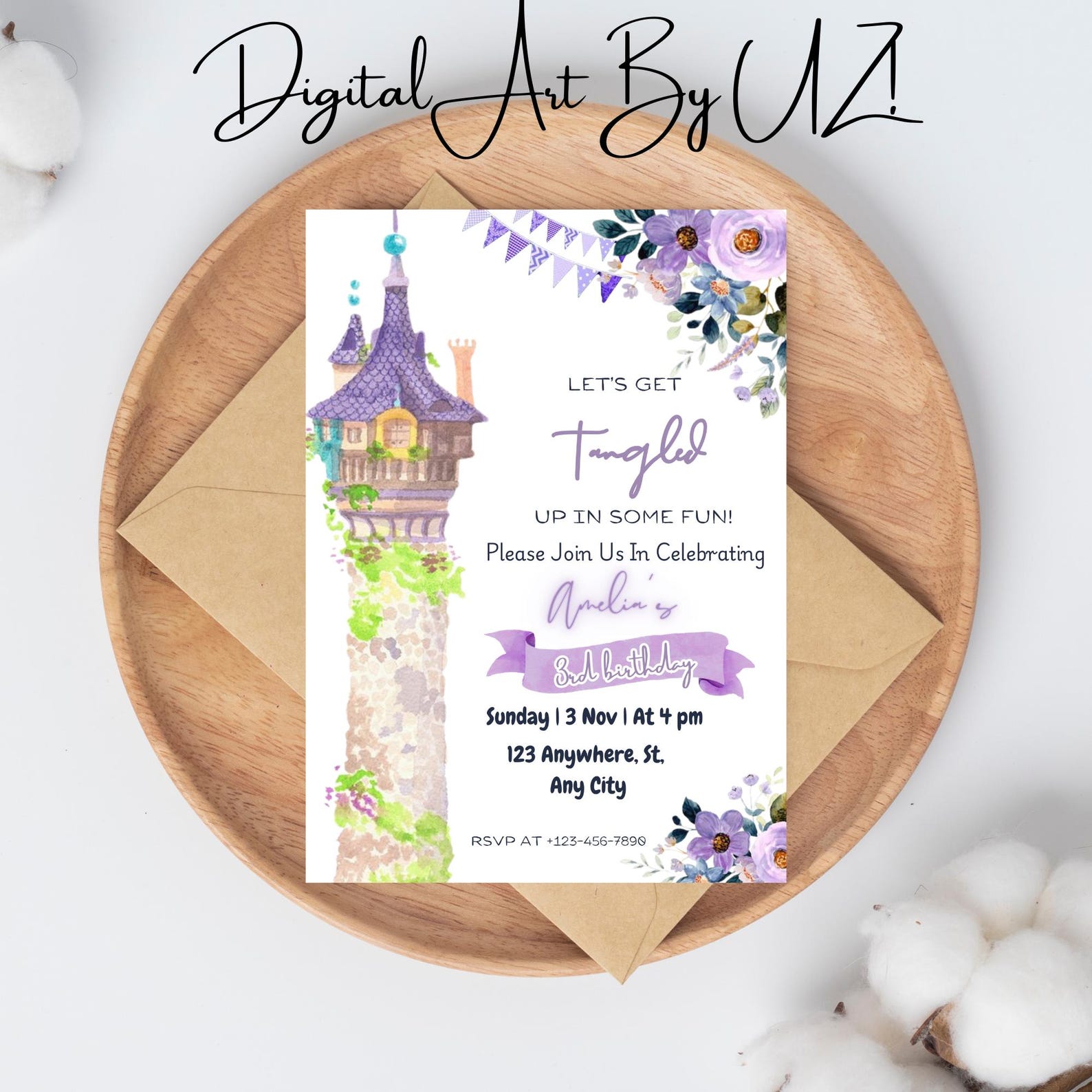Editable Rapunzel Birthday Invitation Template, Princess Birthday ...