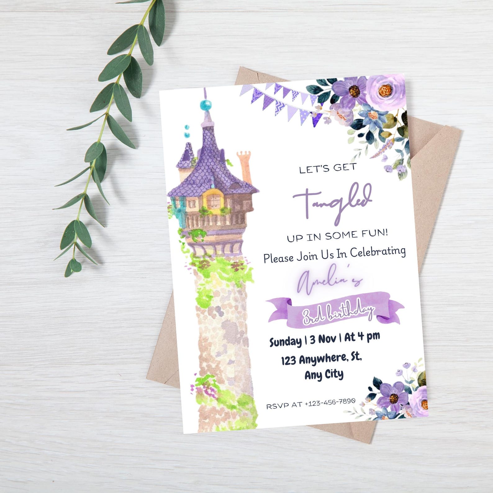 Editable Rapunzel Birthday Invitation Template, Princess Birthday ...