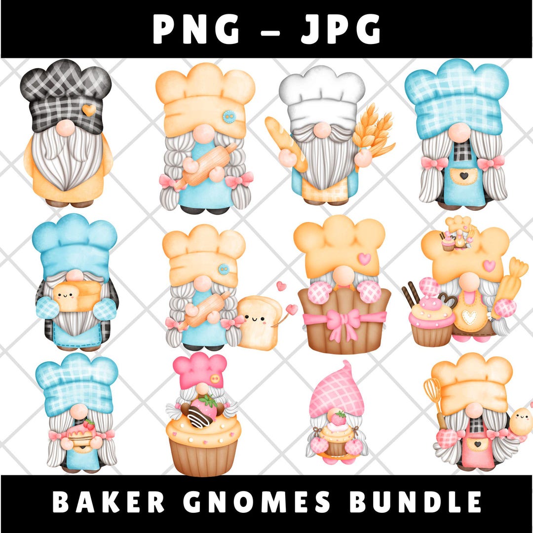 Baker Gnome Clipart Gnome Bakery Digital Stamps Kitchen Gnomes Clipart ...