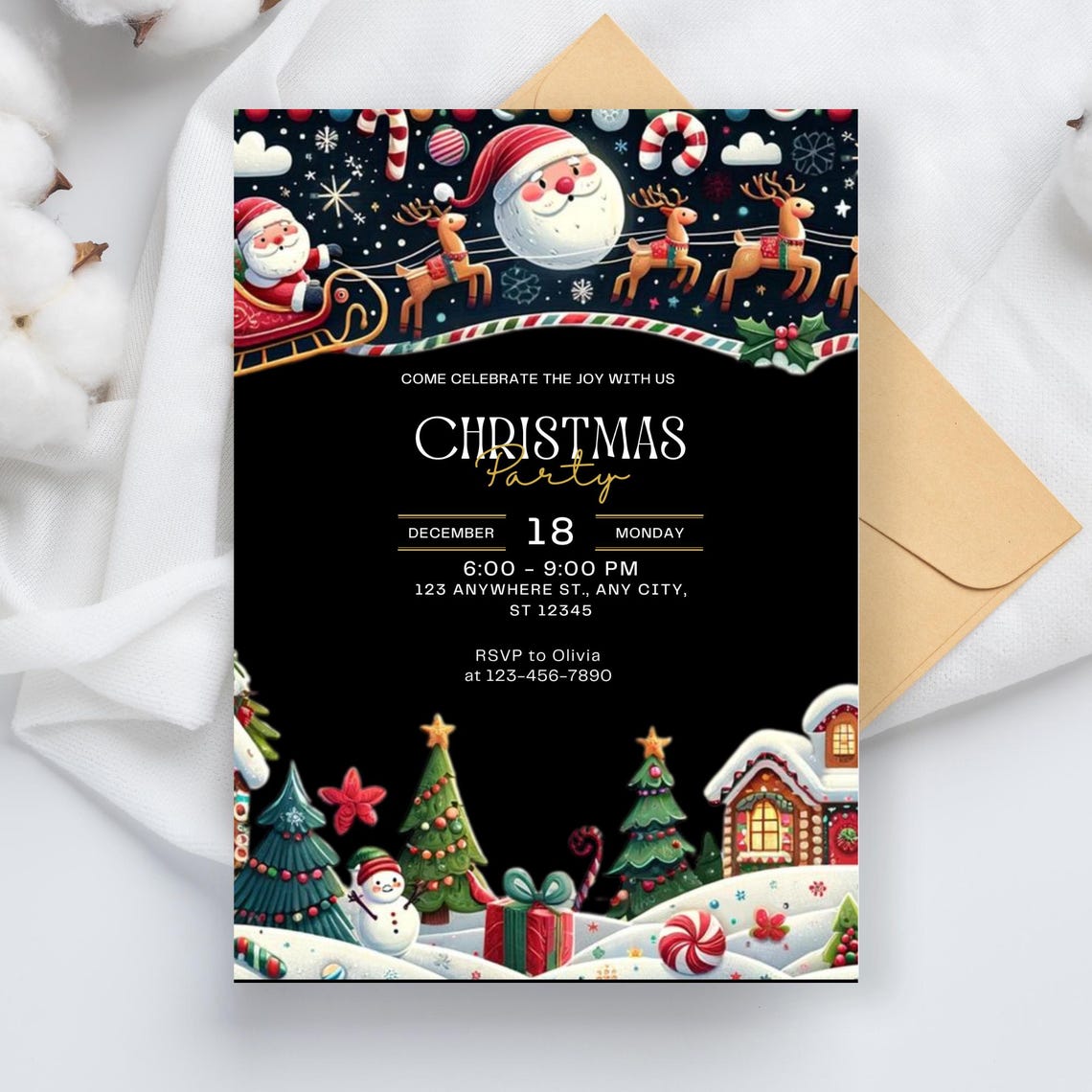 Merry Christmas Party Printable Invite, Christmas Party Invitation ...