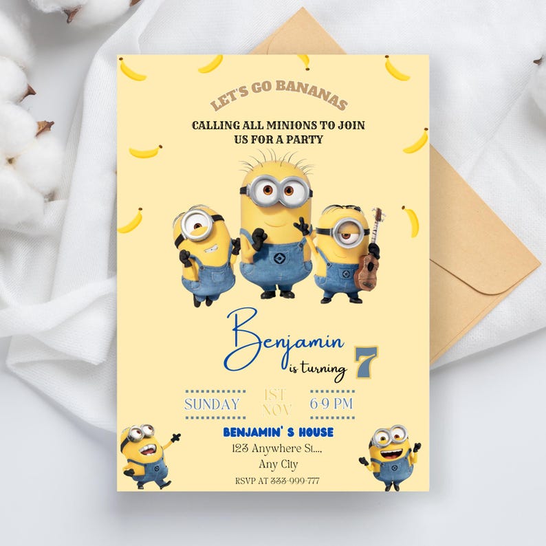 Editable Minion Birthday Invitation Template, Printable Birthday Party ...