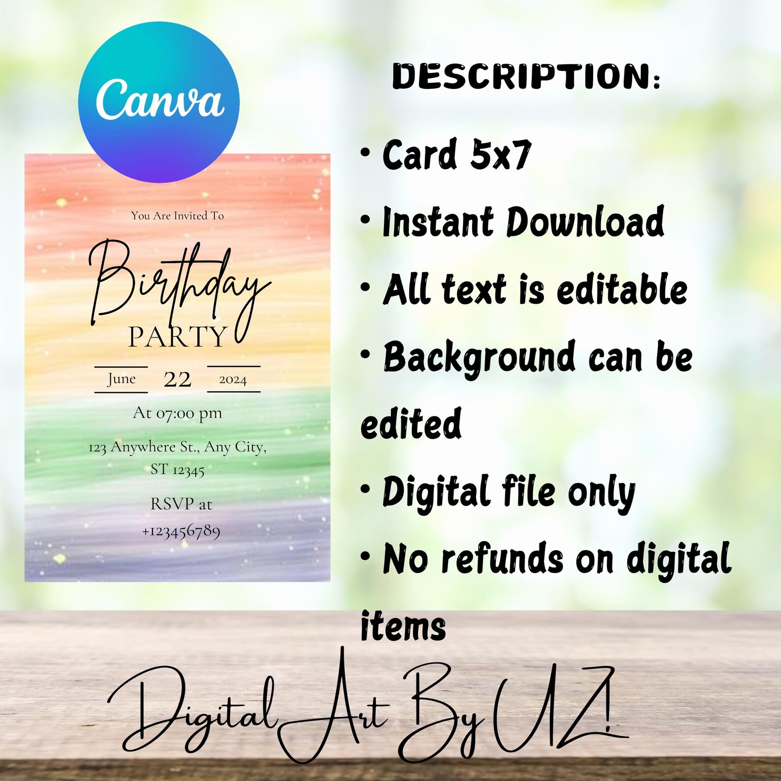 EDITABLE, Rainbow Birthday Invitation, Any Age, Watercolor, Rainbow ...