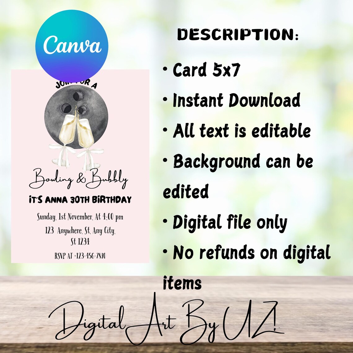 Editable Bowling and Bubbly Adult Birthday Invite Girls Night Out ...