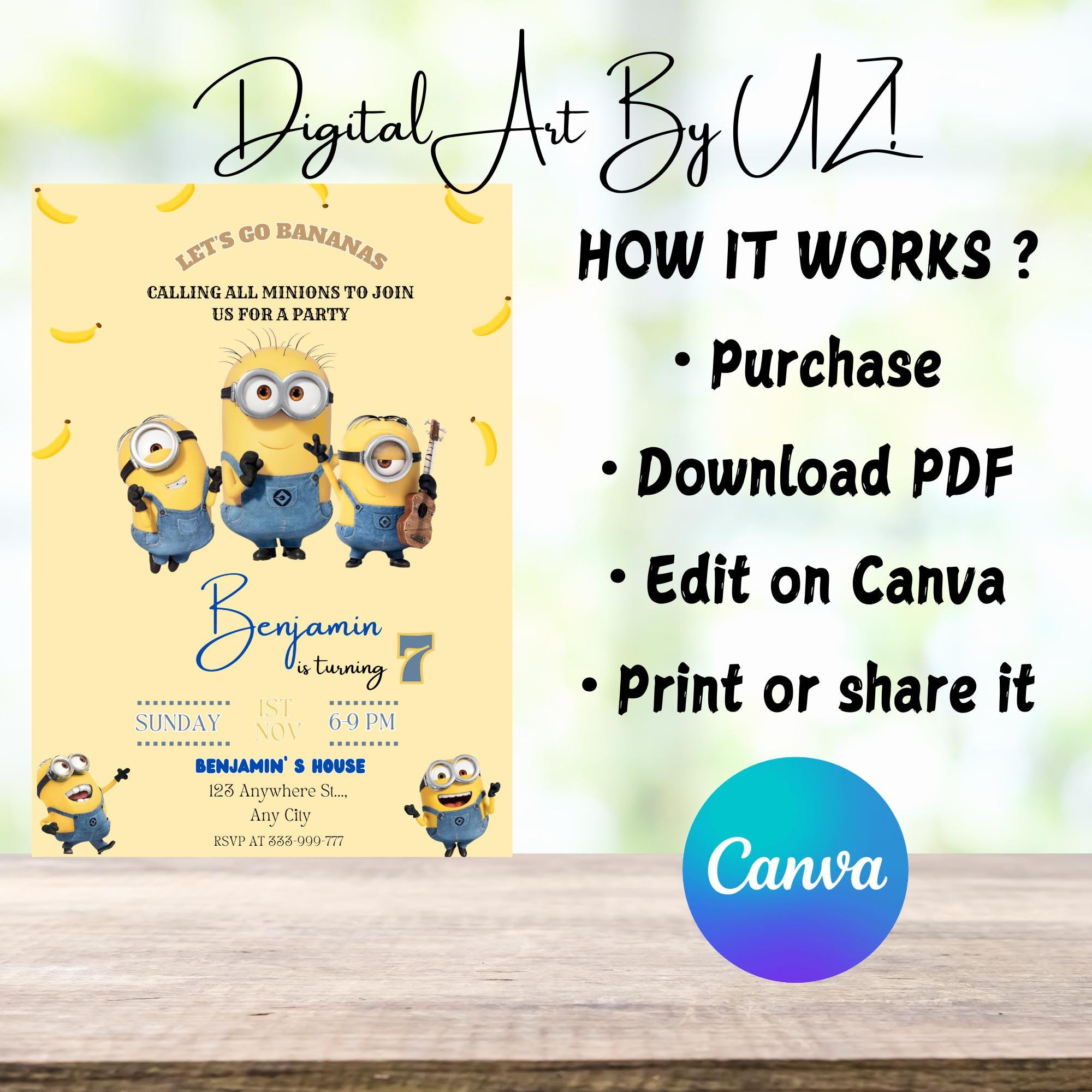 Editable Minion Birthday Invitation Template, Printable Birthday Party ...