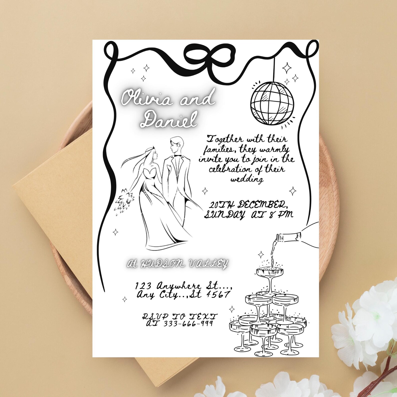 Editable Wedding Invitation, Printable Hand Drawn Scribble Illustrated ...