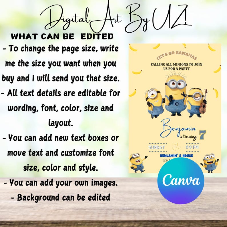 Editable Minion Birthday Invitation Template, Printable Birthday Party ...