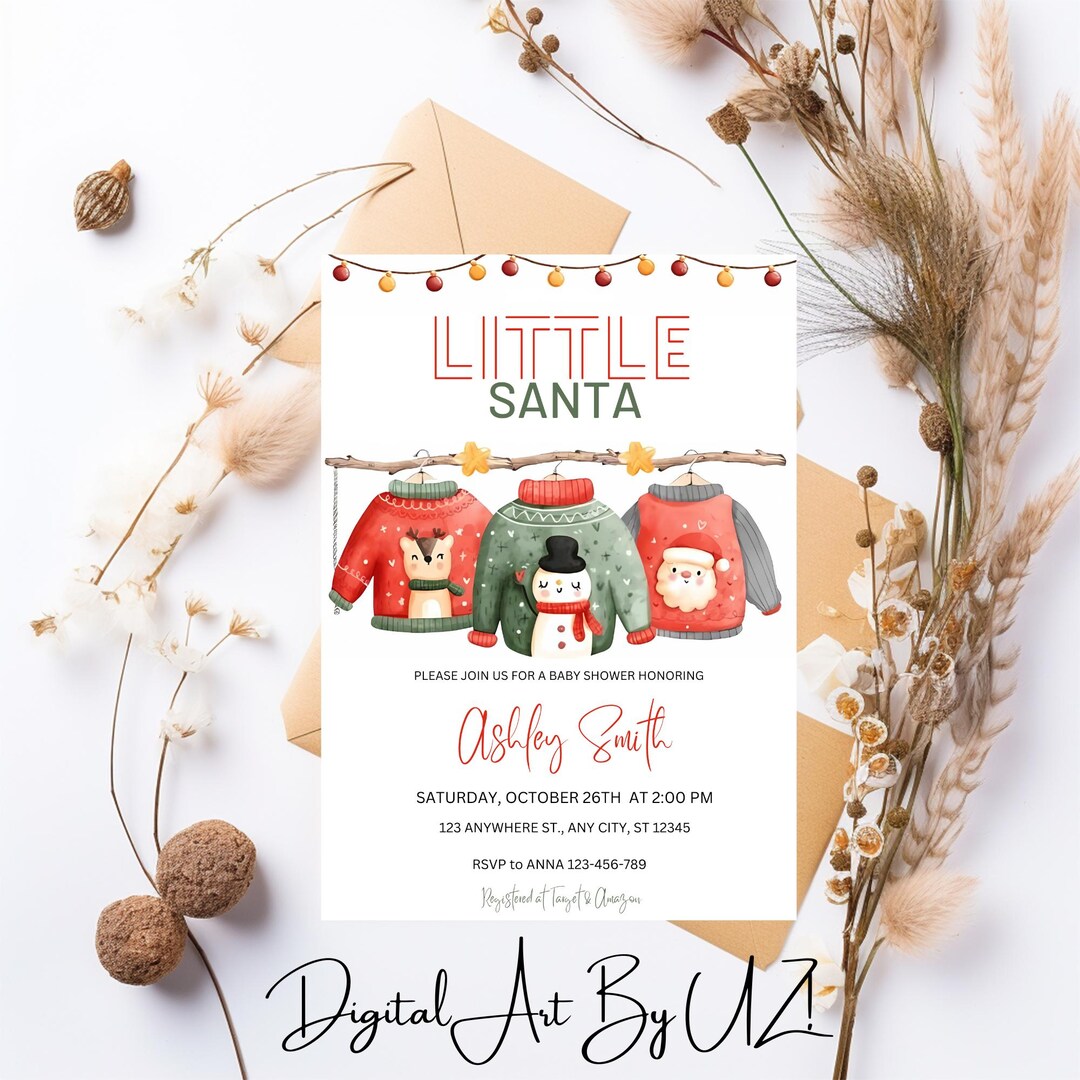 Editable Christmas Baby Shower Invitation, Printable Santa Baby Shower ...
