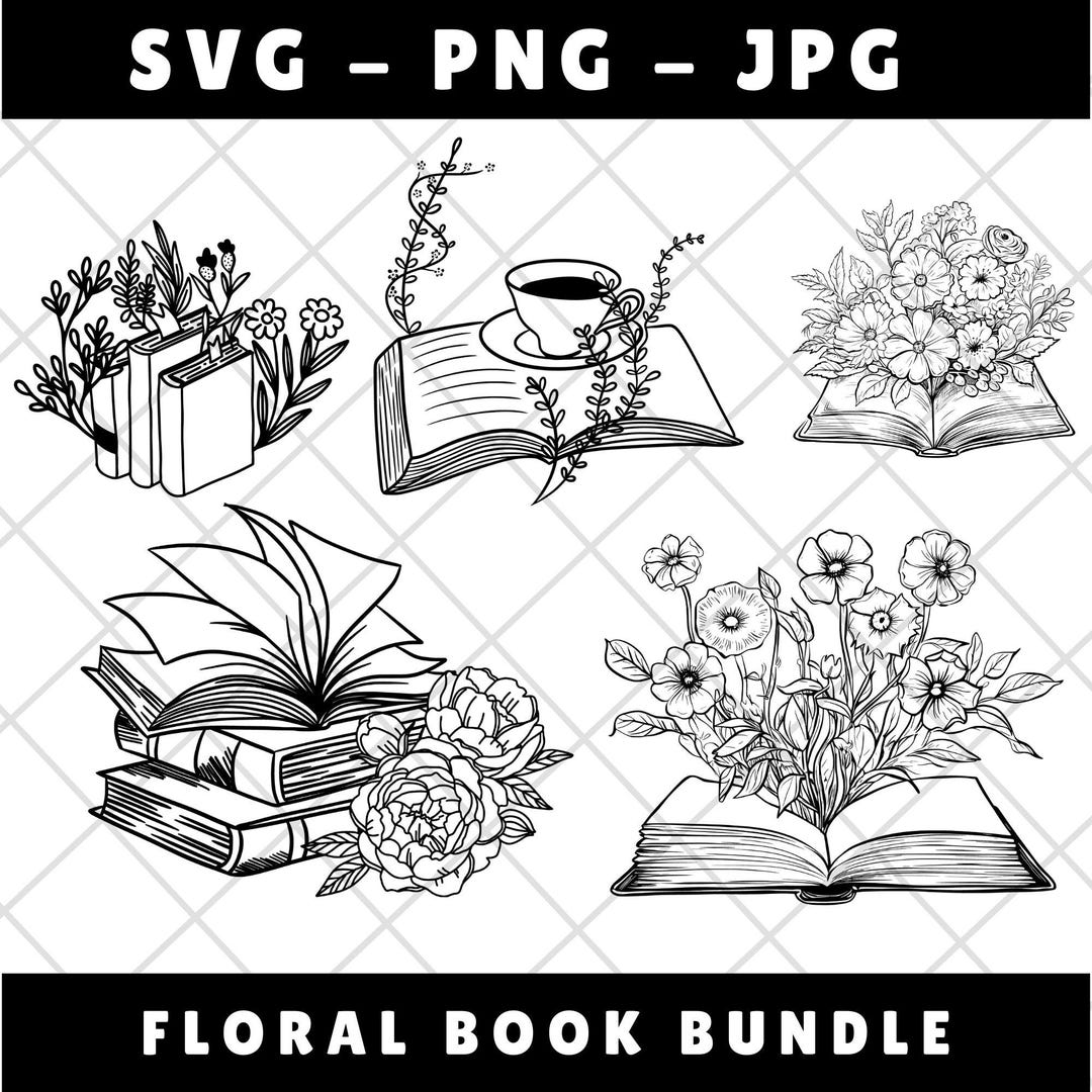 Book Svg Bundle\ Book PNG\ Book SVG Bundle\ Floral Book SVG\ Book ...