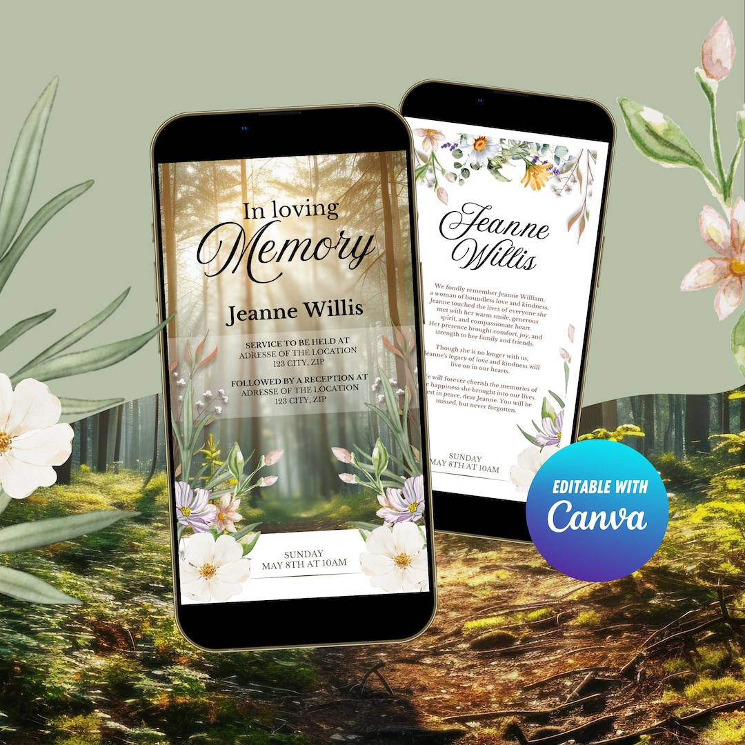 Digital Funeral Invitation, Memorial Event Invitation, Memorial Service ...