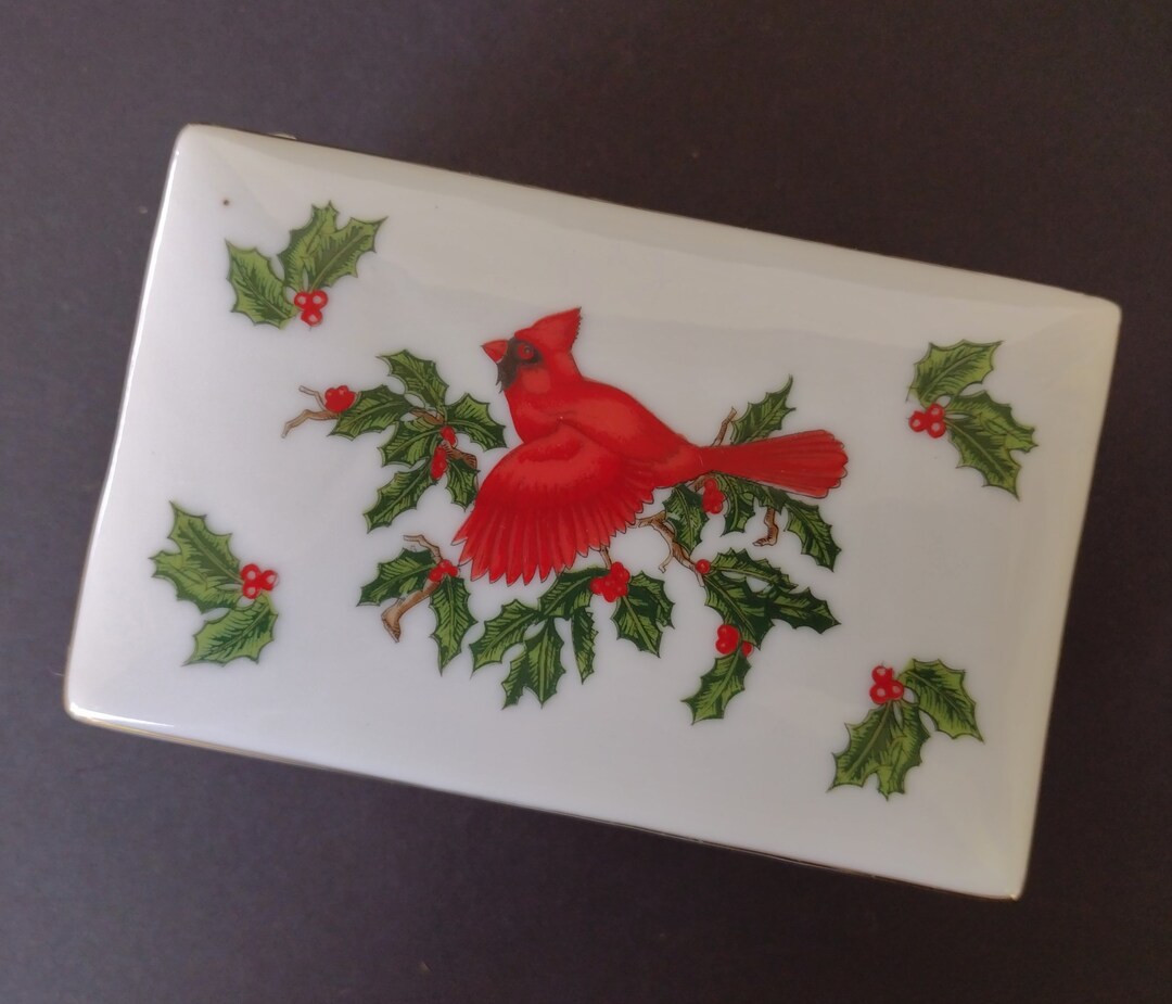 Lefton Christmas Cardinal Porcelain Trinket Box - Etsy