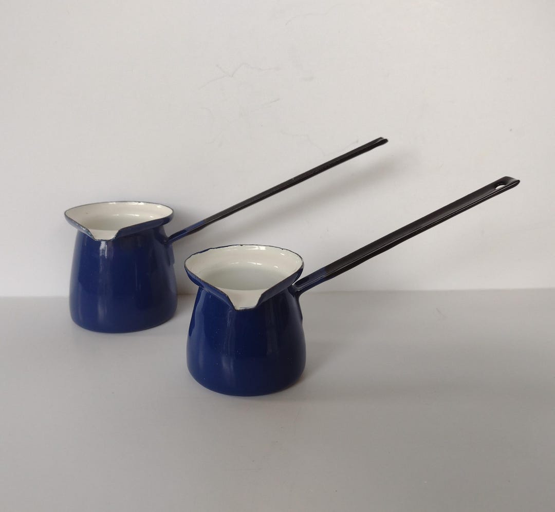 Set of 2 Navy Blue Enamel Dipper Ladle Turkish Coffee Pot Cups - Made ...