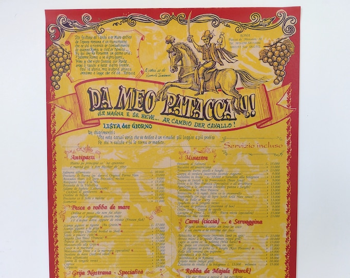 Vintage Italian Restaurant Menu Poster - Da Meo Patacca Restaurante ...
