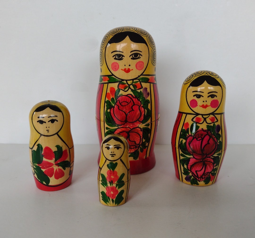 Set of 4 Russian Wood Nesting Dolls - Soviet Union USSR Era Made in ...