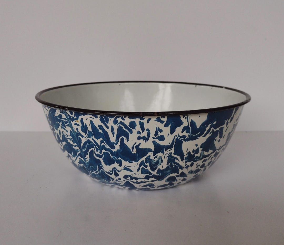 Blue and White Enamelware Bowl - Splatter Marbled Splatterware - Etsy