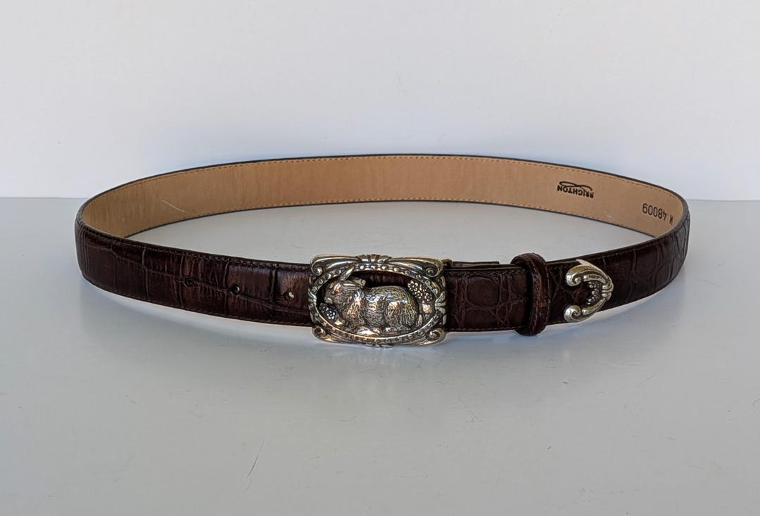 Brighton Brown Croc Embossed Leather Silver Rabbit Bunny Buckle Belt ...