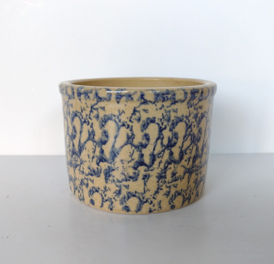 Robinson Ransbottom Roseville Small Pottery Crock - Blue Spongeware - Etsy