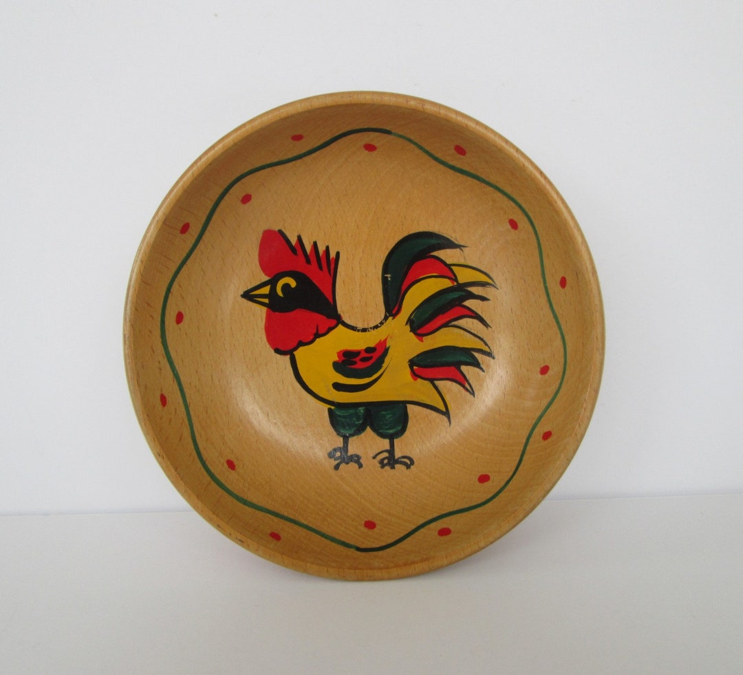 Solid Wood Hand Painted Rooster Bowl - Etsy