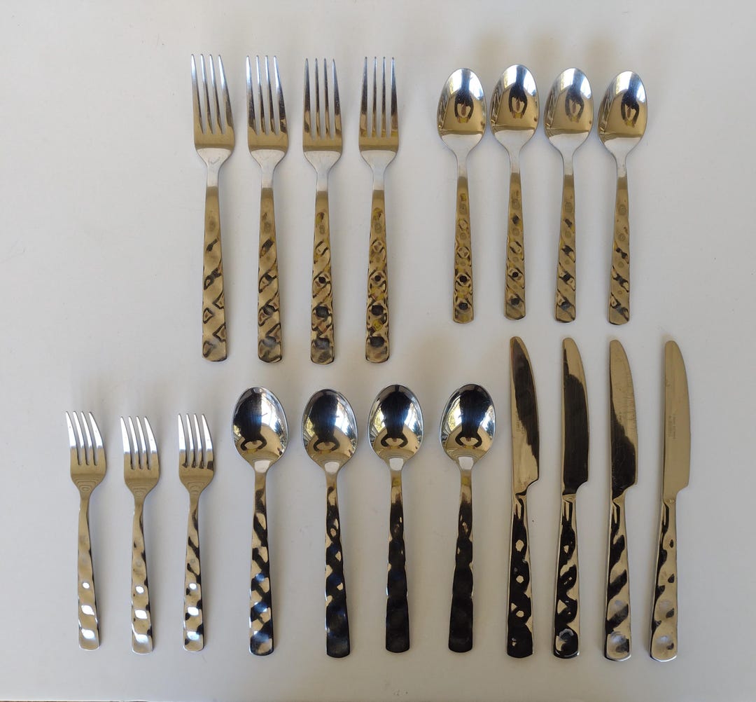 Cambridge Glossy Hammered Flatware - 19 Piece Stainless Steel Set - Etsy