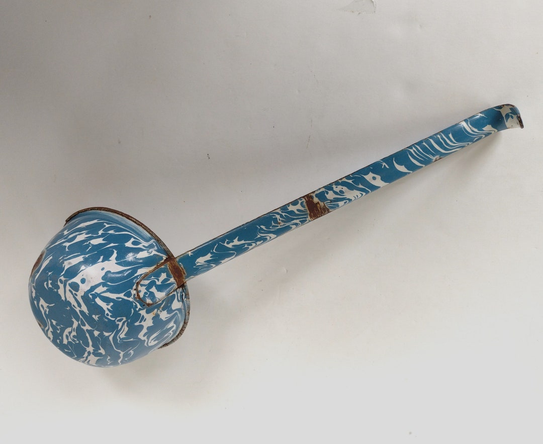 Rustic Blue & White Enamelware Spatterware Ladle - Etsy