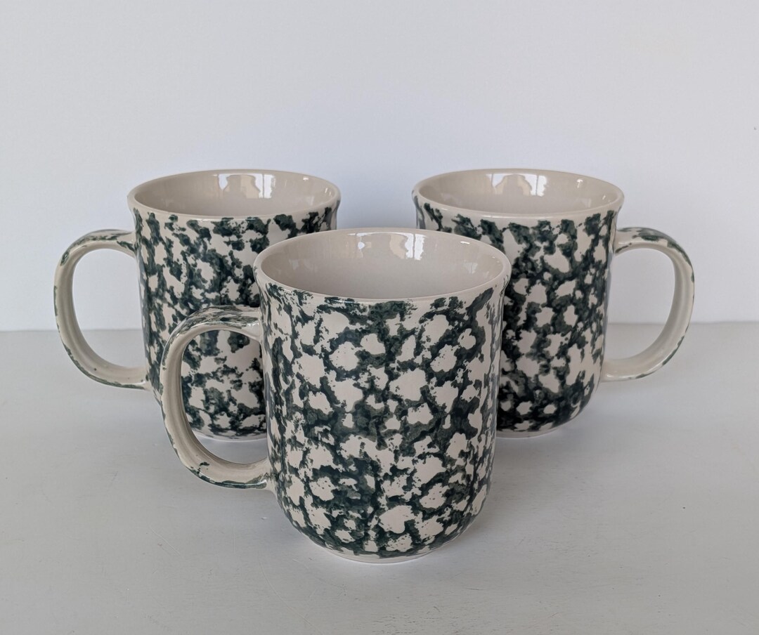 Folk Craft Green Spongeware Mug Set - Set of 3 Mugs - Moose Country - Etsy