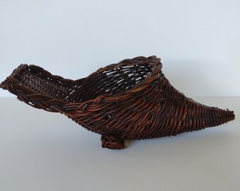 Woven Straw Wicker Cornucopia Basket Horn of Plenty - Etsy