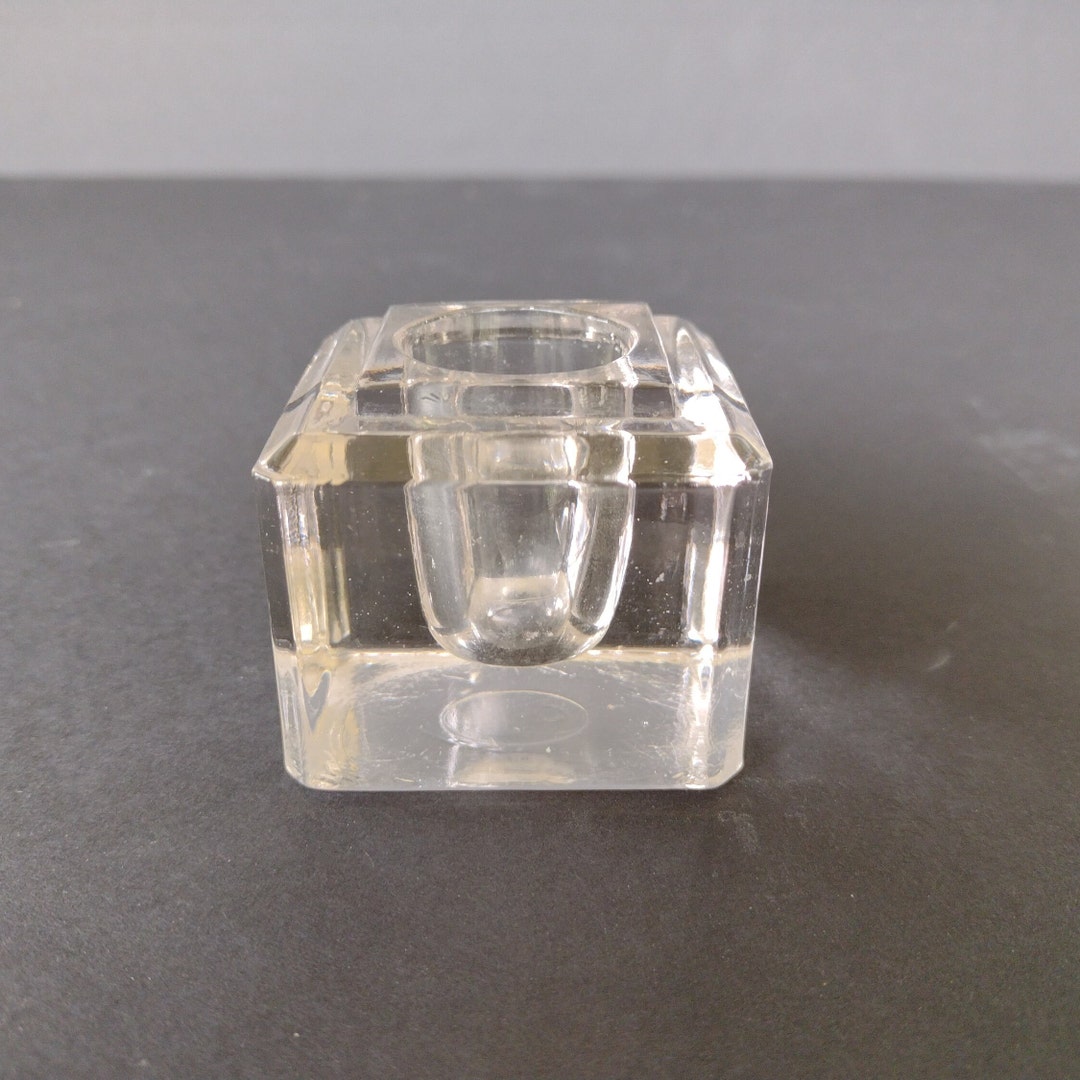 Solid Glass Cube Ink Well or Use as Candleholder - Etsy