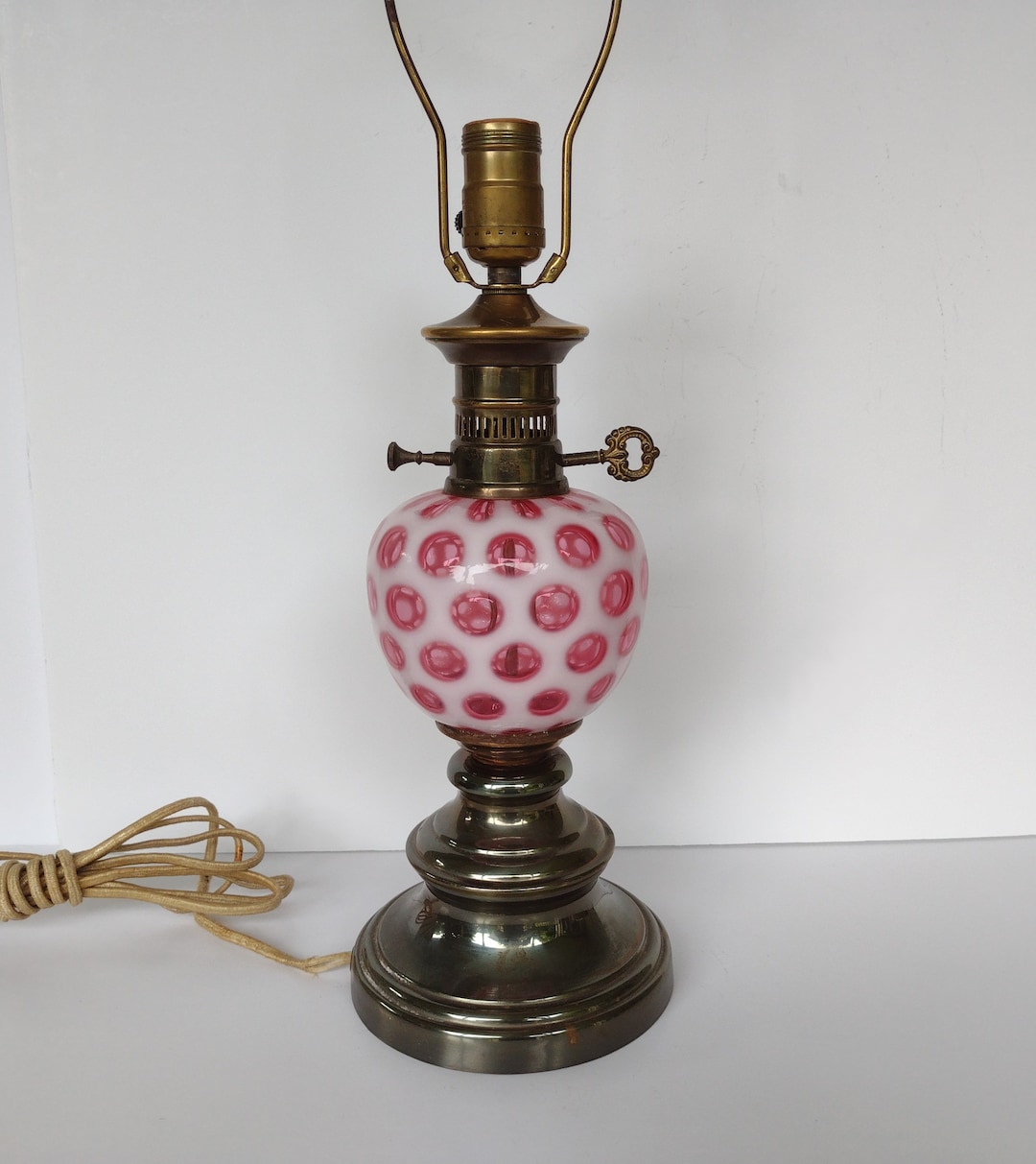 Fenton Glass Cranberry Coin Dot Table Lamp - Etsy