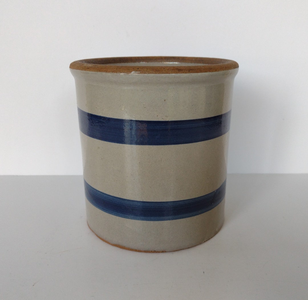 Gray & Blue Striped Pottery Pot Crock - Etsy