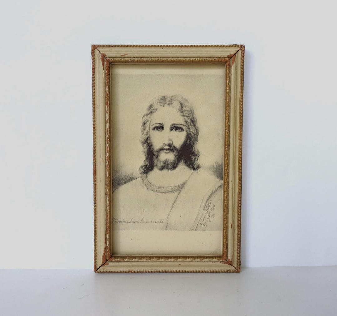 1940's Small Wood Framed Miniature Jesus Picture Print 6 1/4 by 4 1/8 ...