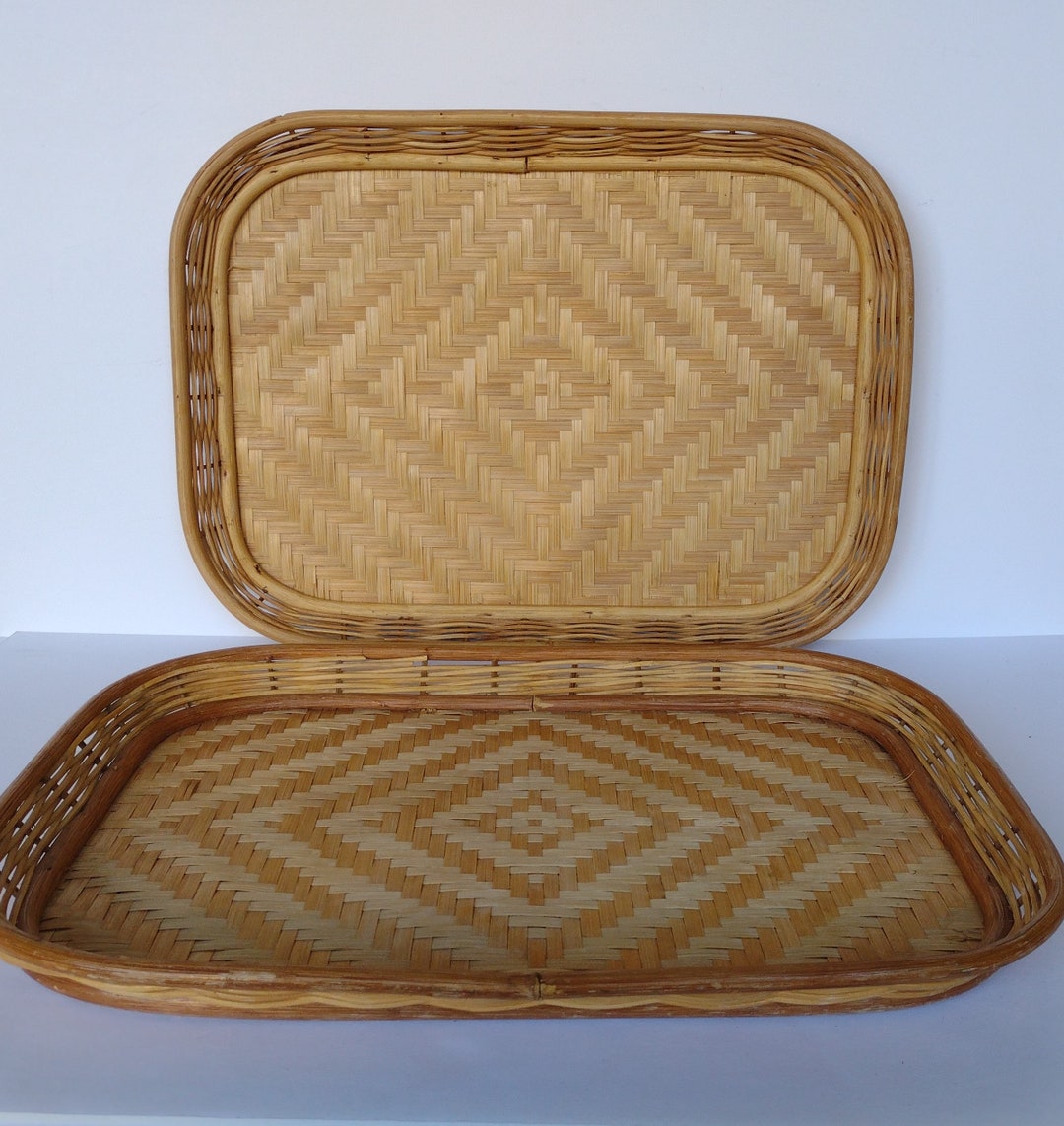 Natural Woven Bamboo Tray Set - Set of 2 Trays - Etsy