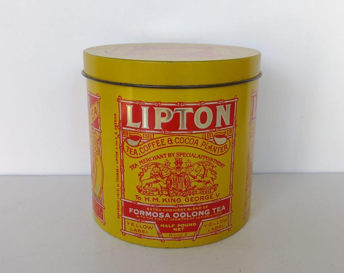Vintage Lipton Tea Tin by Cheinco 5 1/2" Tall by 5 1/2" in Diameter - Etsy