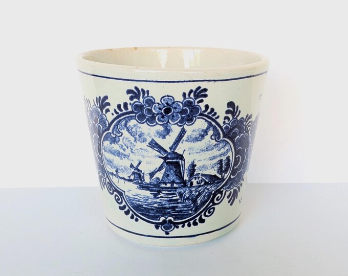 Hand Painted Delft Blue Flower Pot - Holland Windmill Dutch - Etsy