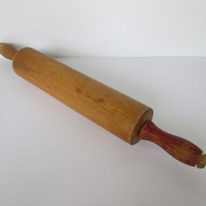 Old Red Handled Wood Rolling Pin - Etsy