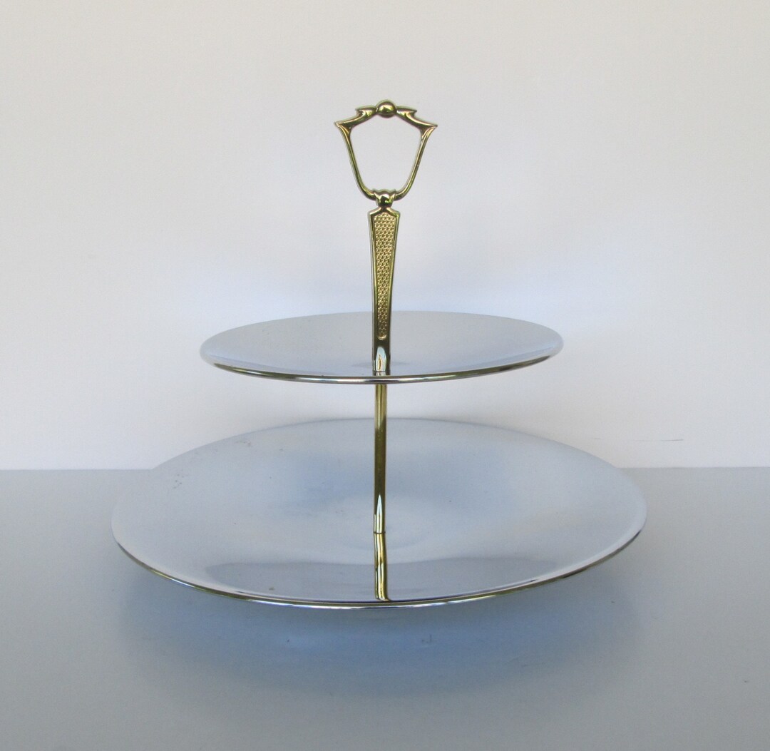 Kromex Large Tiered Chrome Serving Tray - 13" Bottom Tray Diameter - Etsy