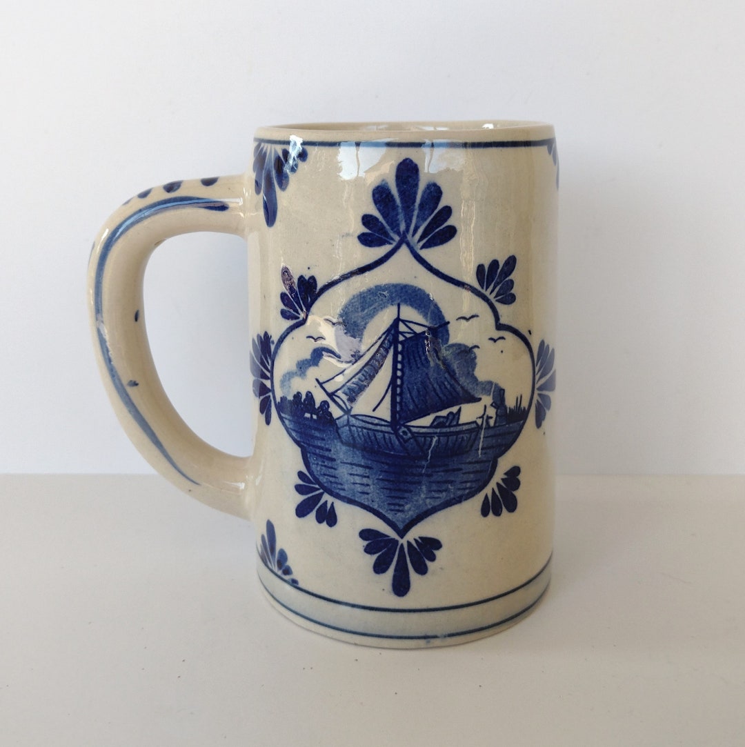 Lovely Tall Delft Blue Mug or Tankard - Ship and Windmill Design - Etsy