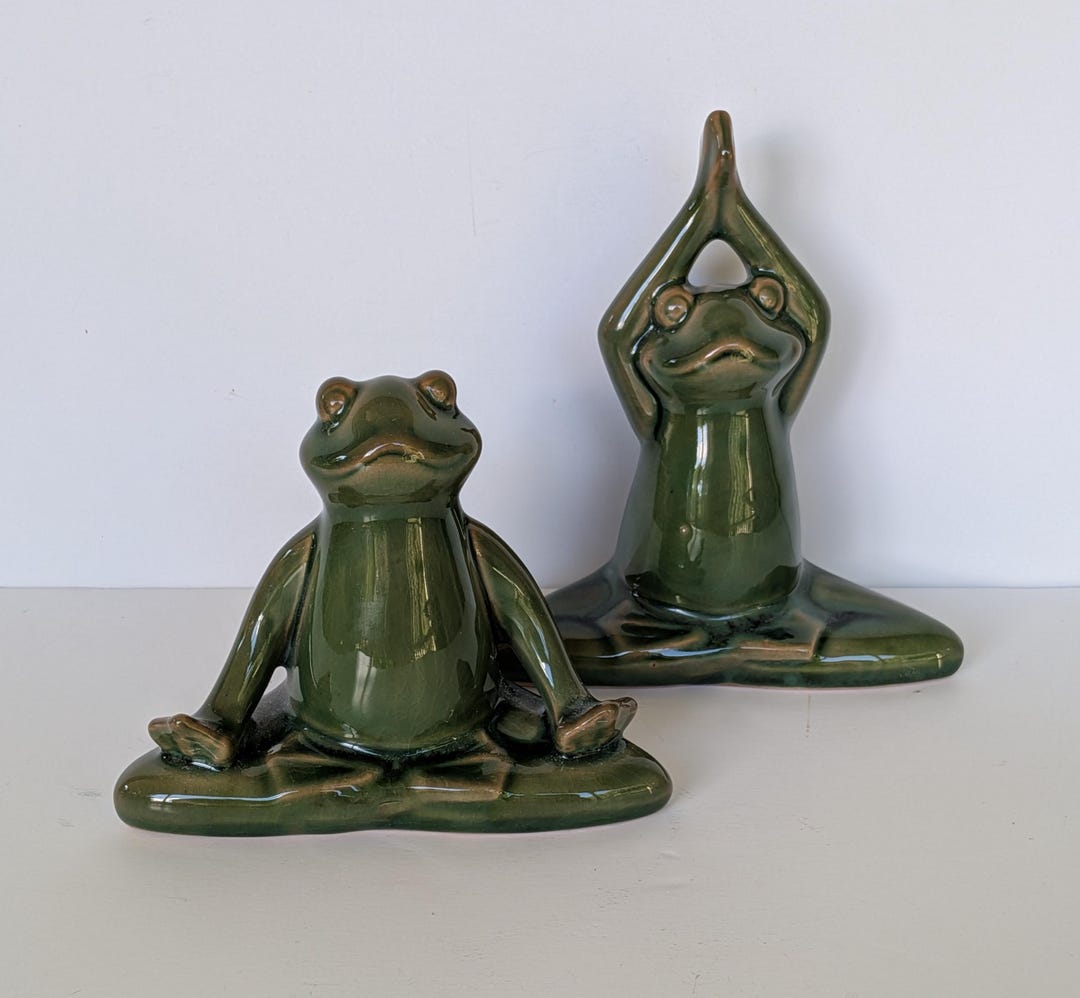 Green Pottery Yoga Zen Frog Figures - Set of 2 Meditating Frogs - Etsy