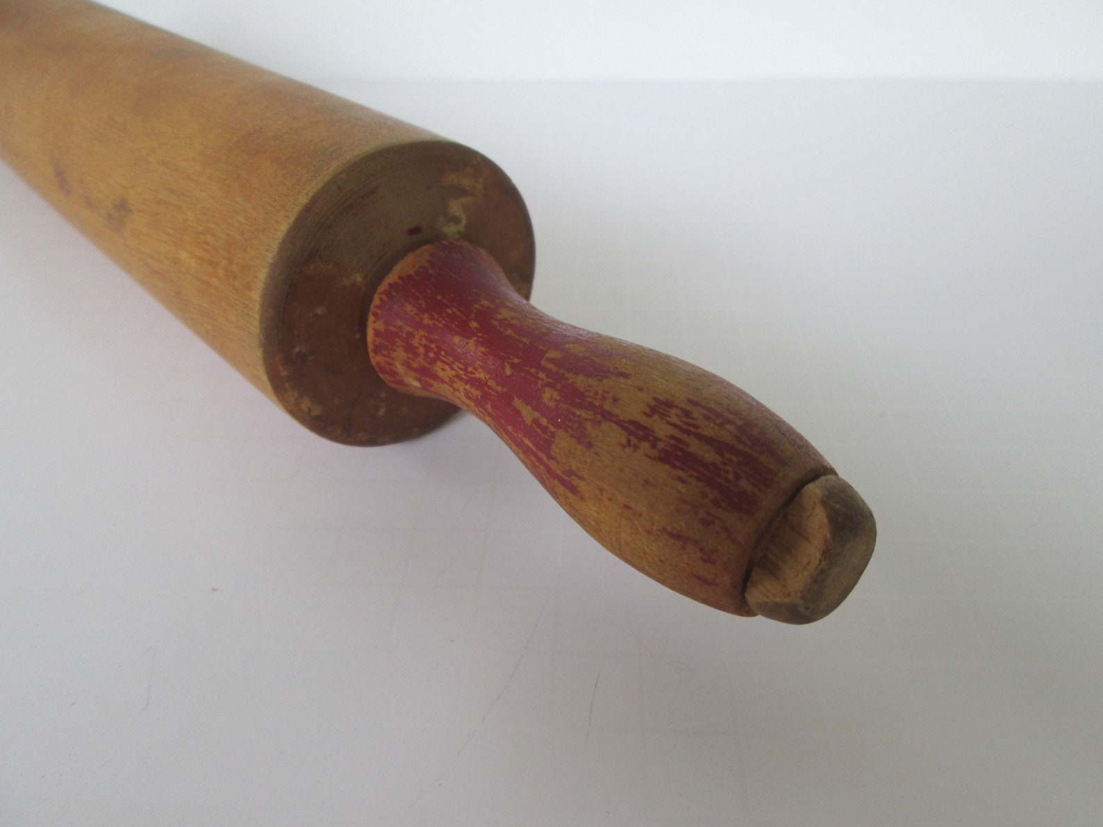 Old Red Handled Wood Rolling Pin | Etsy