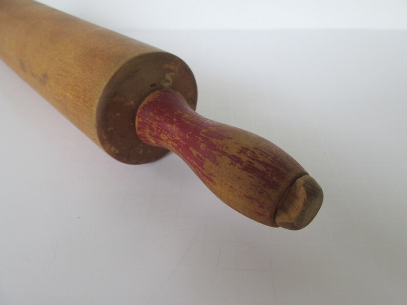Old Red Handled Wood Rolling Pin - Etsy