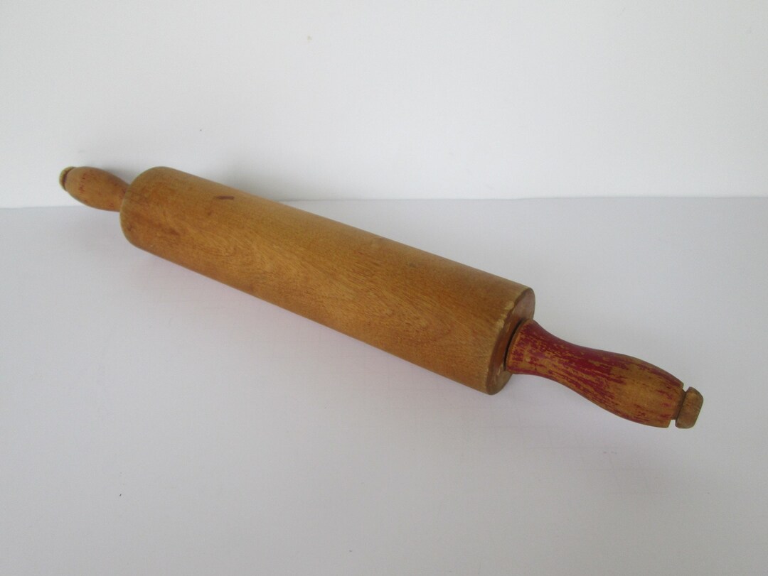 Old Red Handled Wood Rolling Pin - Etsy