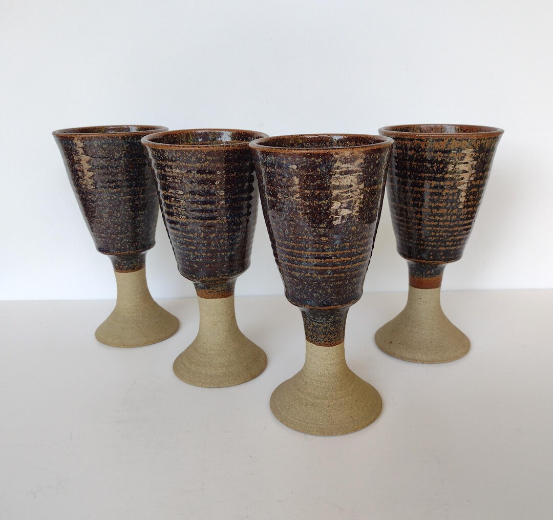 Earthy Hand Crafted Stoneware Pottery Goblets Glasses - Set of 4 - Etsy