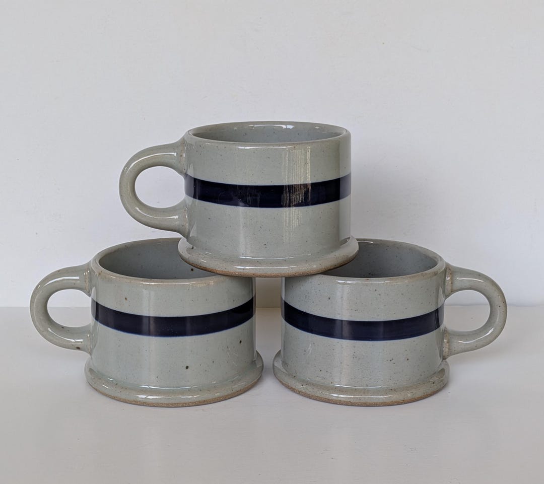Dansk BLT Blue Coffee Cup Mug - Gray Speckled Blue Band Stripe - Set of ...