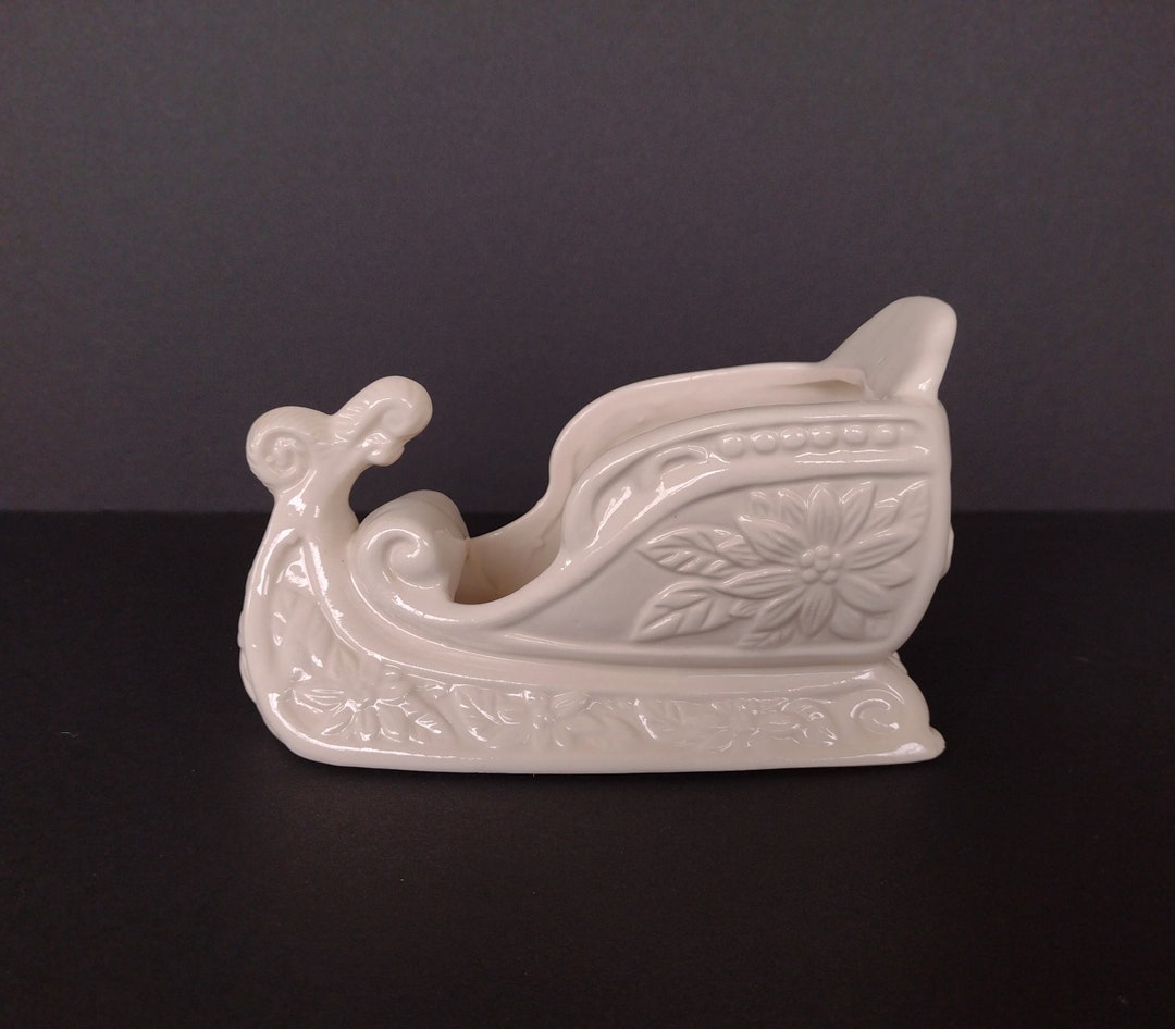 Lovely Creamy White Porcelain Sleigh - Santa Snow Winter - Etsy