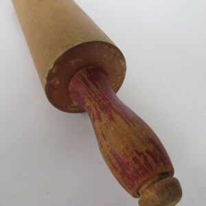 Old Red Handled Wood Rolling Pin - Etsy