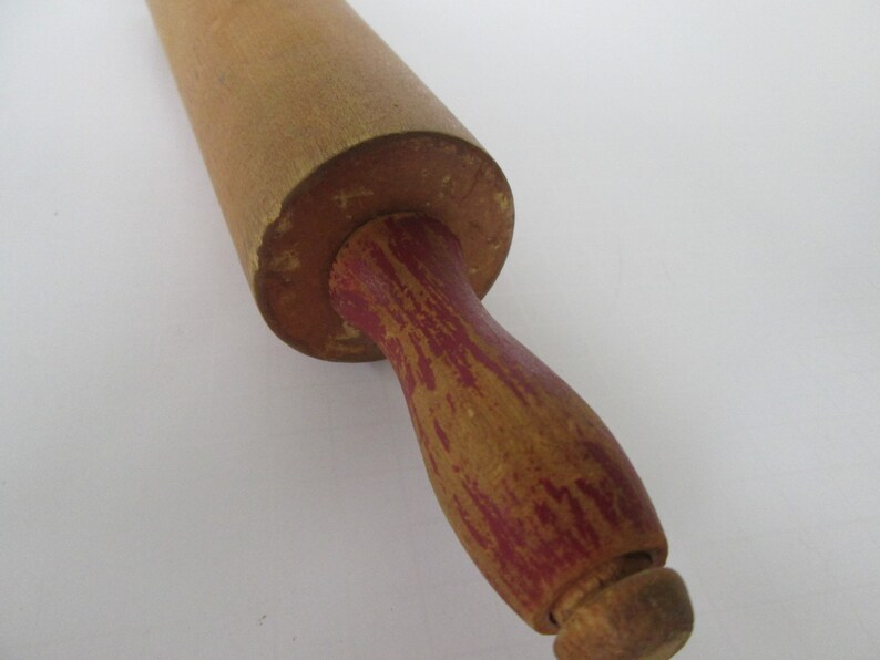 Old Red Handled Wood Rolling Pin - Etsy