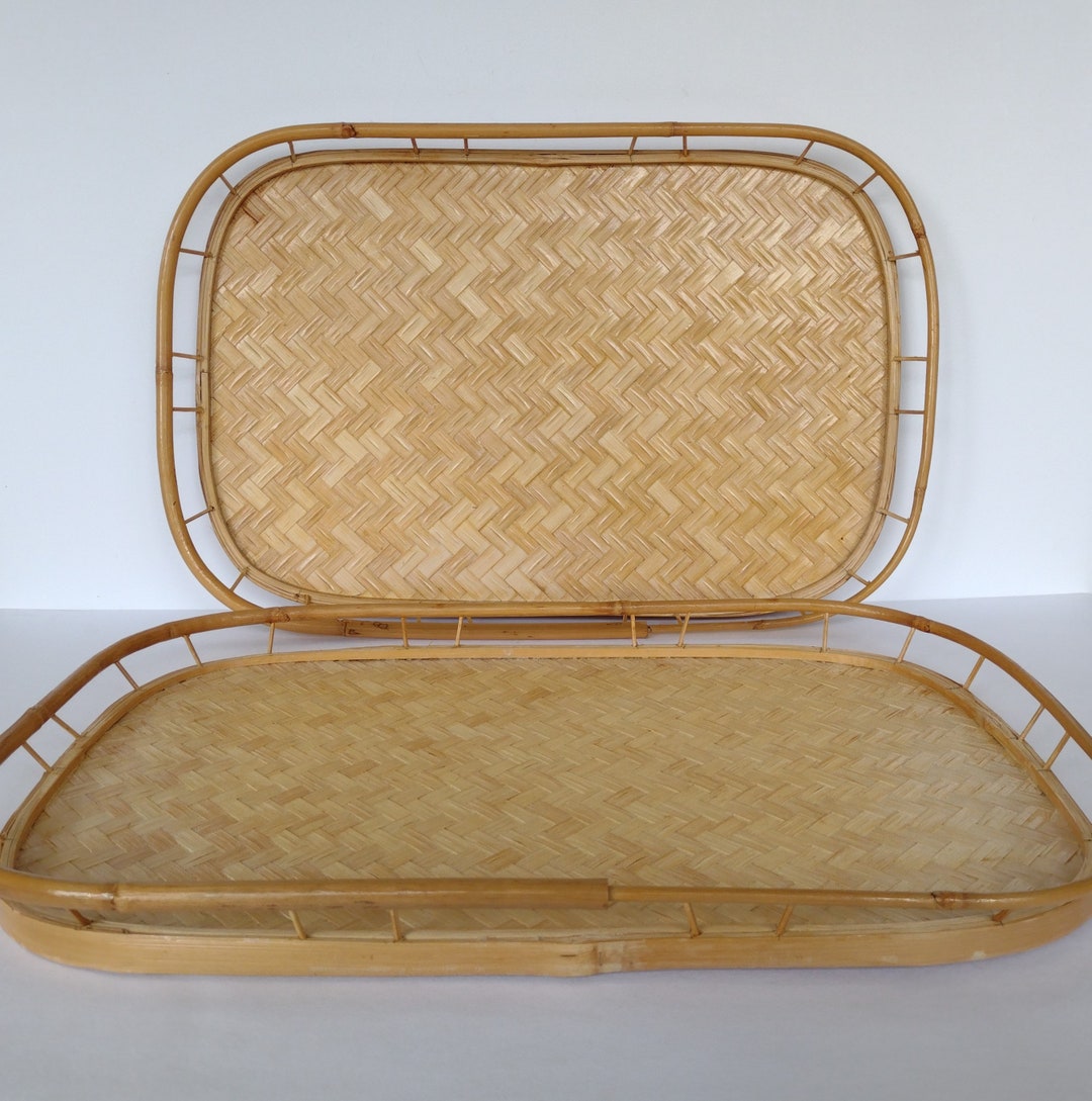 Natural Woven Bamboo Tray Set - Set of 2 Trays - Etsy